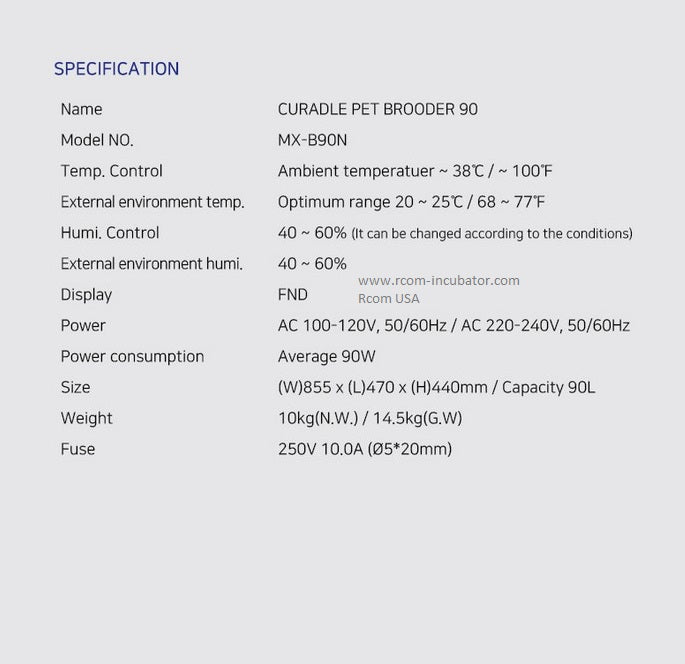 Pet Brooder 90 Curadle ICU MXB90N – Rcom Incubators USA