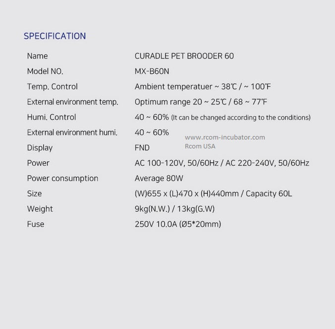 Pet Brooder 60 B60N Curadle ICU Unit – Rcom Incubators USA